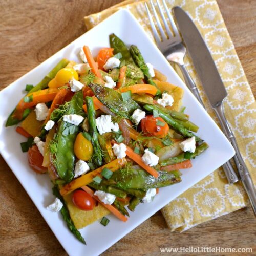 Polenta Cakes with Stir-Fried Spring Vegetables | Hello Little Home